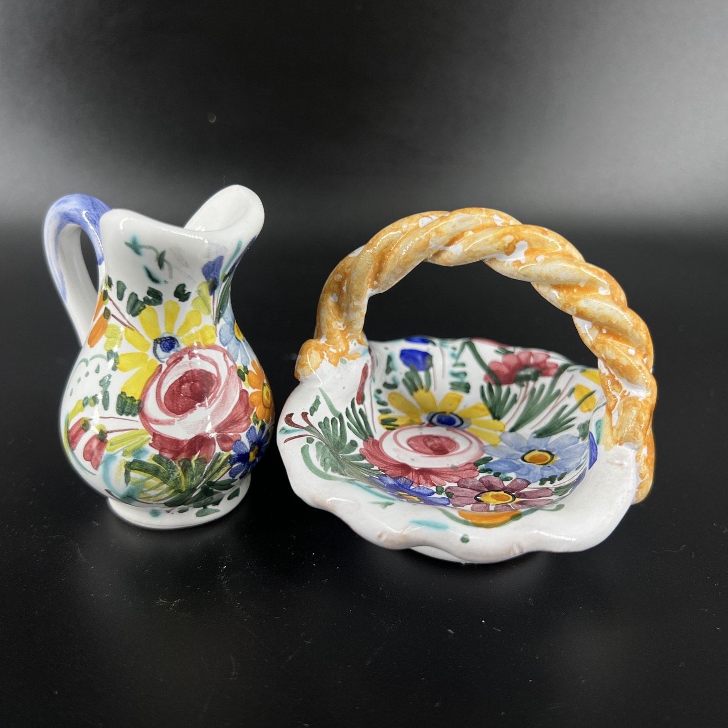 34 Single Serving Creamer Open Sugar Basket Castelli Italy Pottery TI