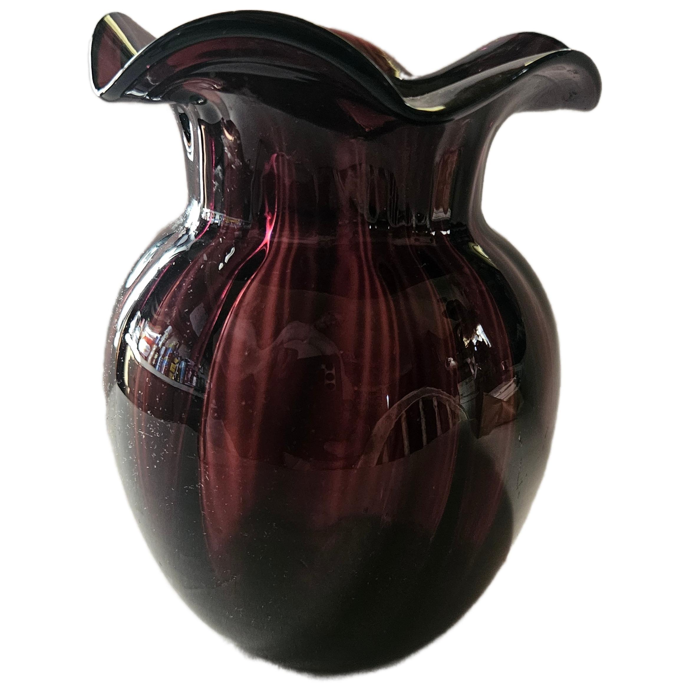 #01 - 1940's Beacon Glass Optic Amethyst Vase with Ruffled Edge, 5.5 ...
