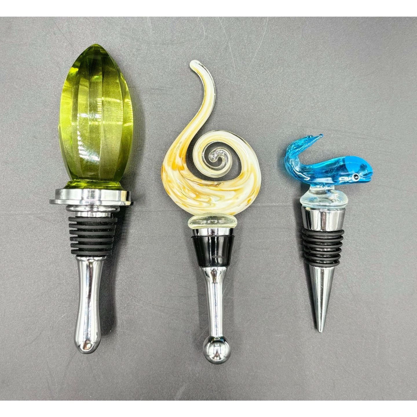 Set Of 3 Art Glass Wine Stoppers