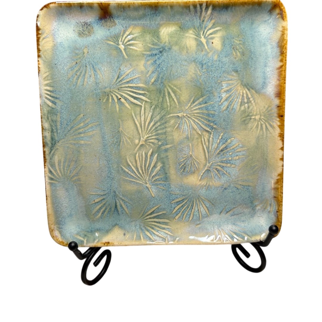 Crystalline Embossed Fern Design Signed Harris 5 1/2x5 1/2