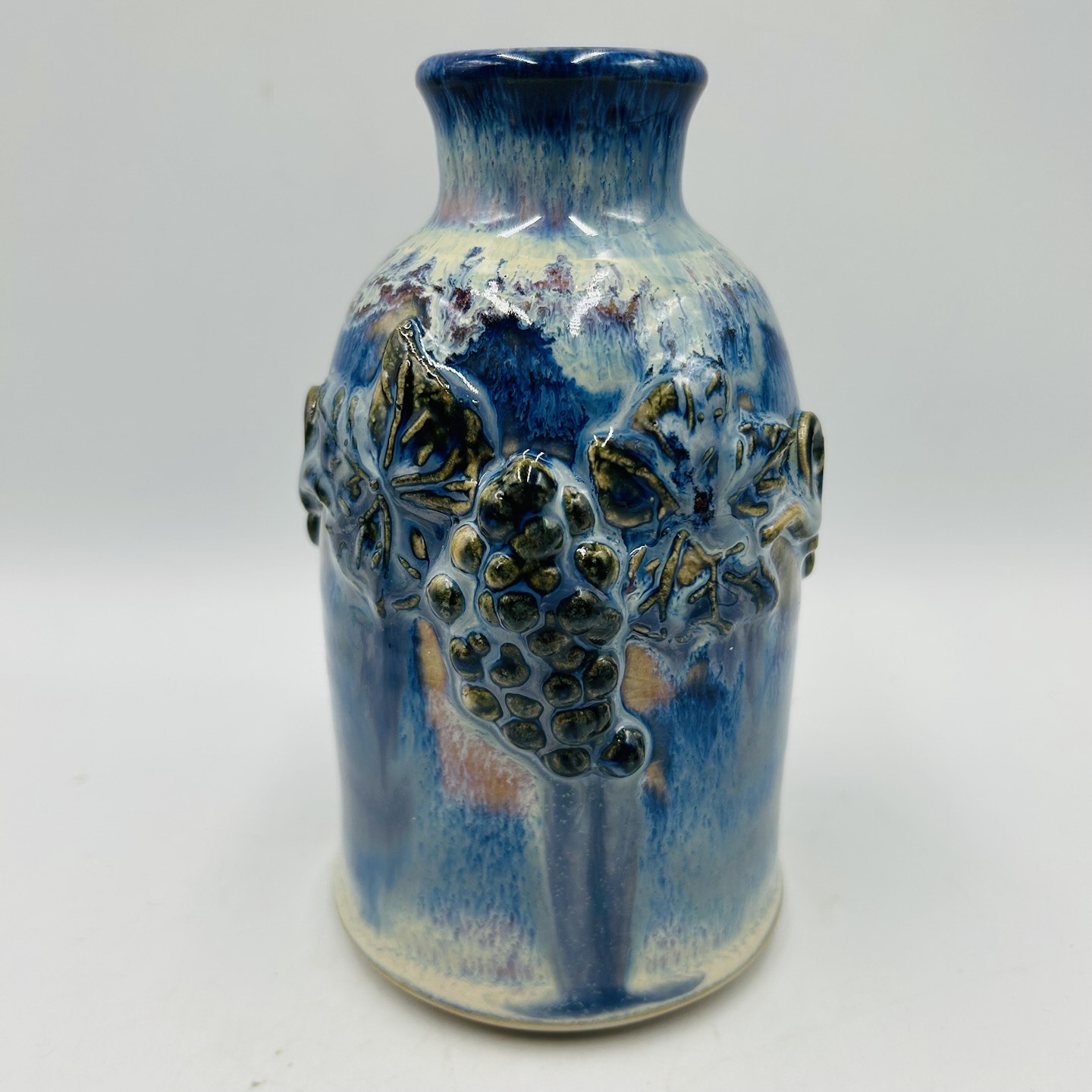 Greg Olson Art Pottery California Stoneware Bud Vase Bottle Blue Drip ...