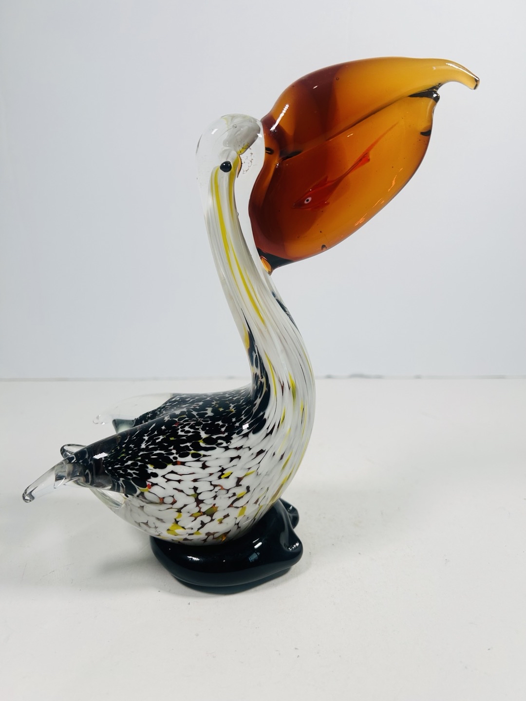 Art Glass Pelican Hand Blown Paperweight Figurine Multicolor Fish in ...