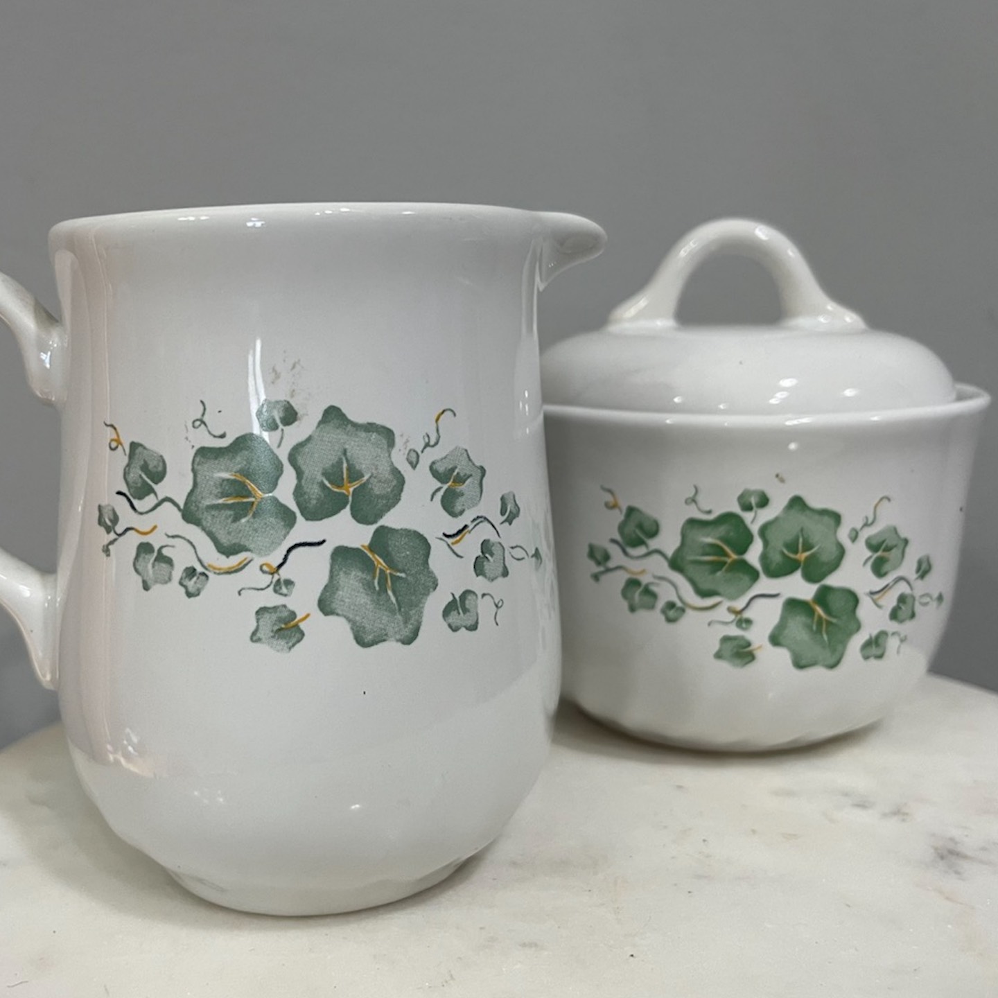 Vintage 1990's Corelle Callaway Set Ivy Creamer Pitcher and Sugar Bowl ...
