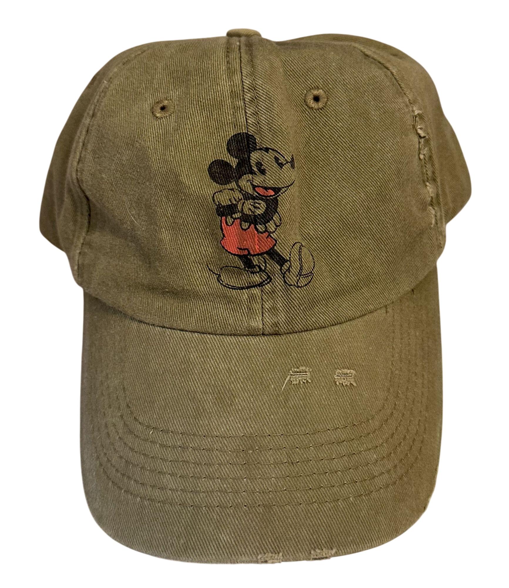 Disney Mickey Mouse Tattered Baseall Cap Adjustable Adult Beige GC ...