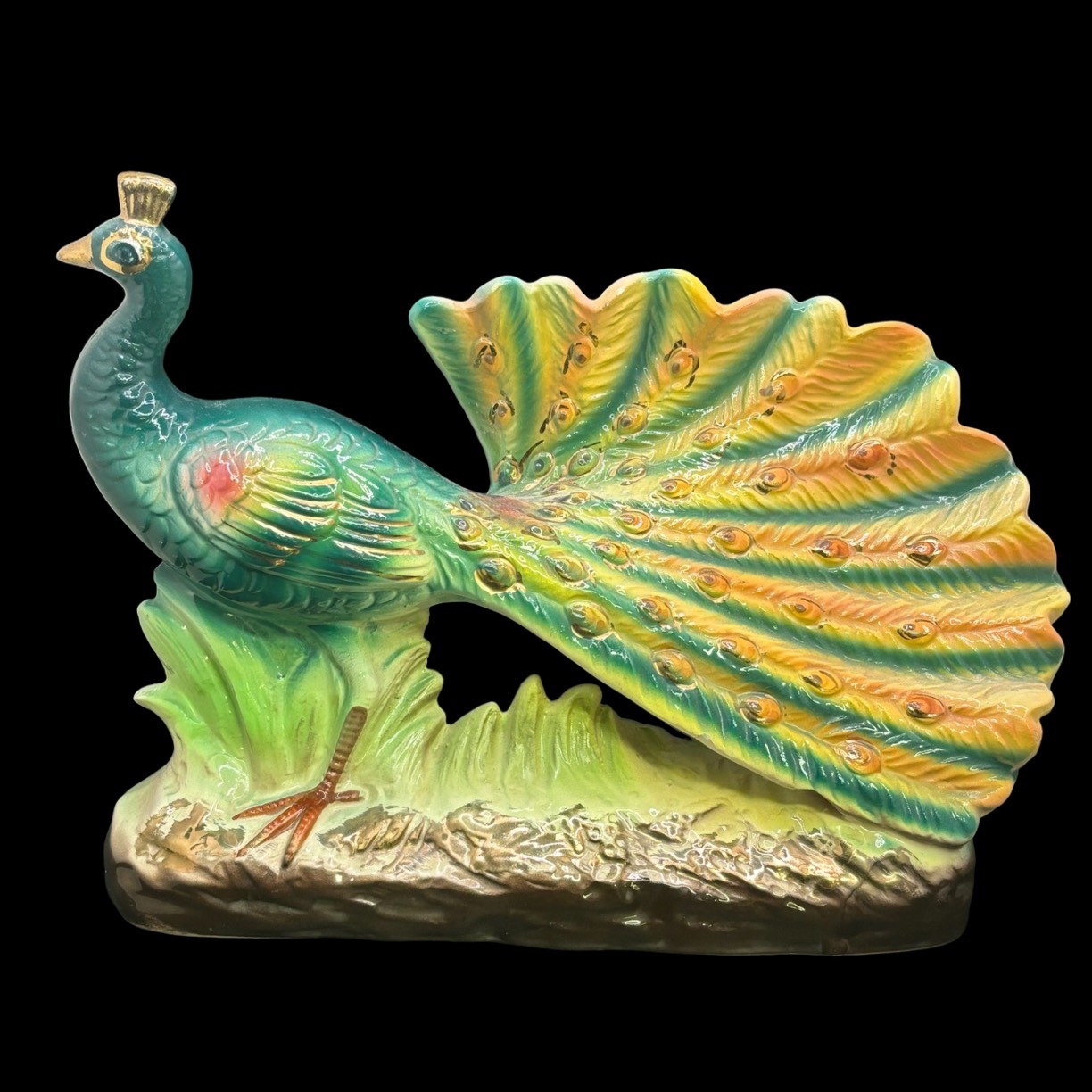 Vintage Peacock Figurine Hand Painted Ceramic MCM Made in Japan