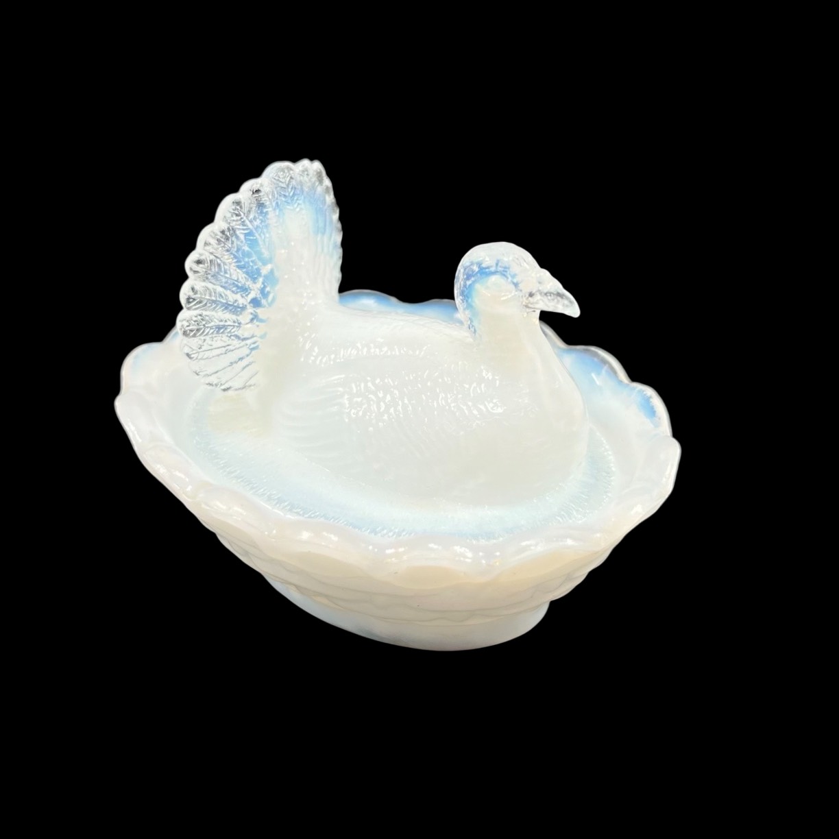 Boyd Glass Turkey On Nest Salt Cellar, Opalescent Milk Glass Turkey On ...