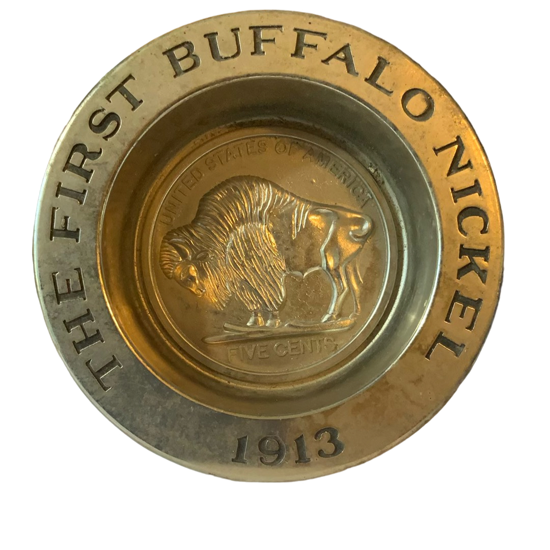 “The First Buffalo Nickel 1913” Avon Metal Ashtray Or Coin Trinket Dish