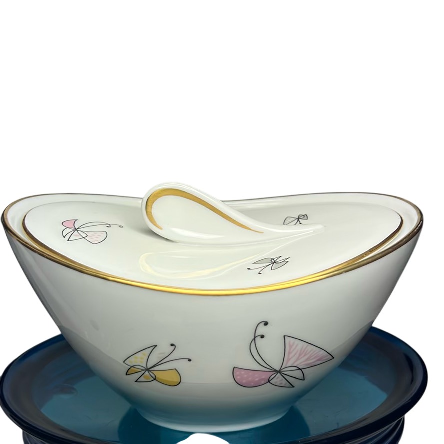 Vintage, Unique Atomic Butterfly Porcelain Sugar / Trinket Dish - Thomas Porcelain Germany