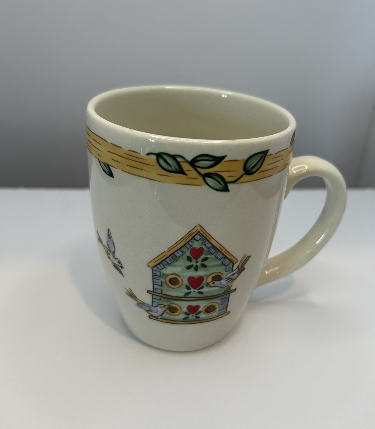 4 Inch Thomson Pottery China Mug With Birds And Birdhouse Some Crazing ...