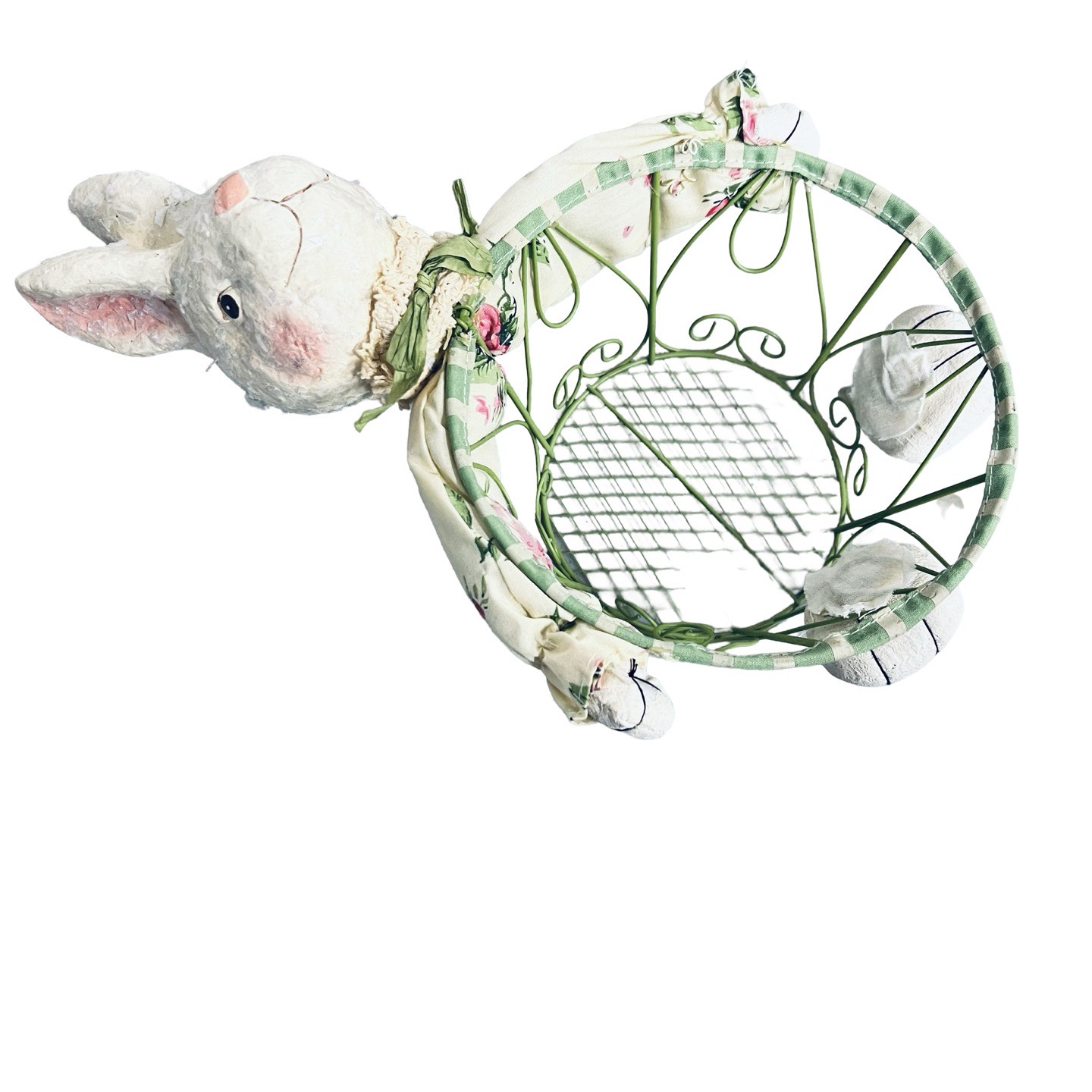 Vintage Paper Mache Bunny Wire Easter Basket Decor Spring