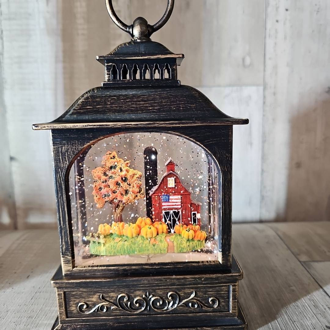 Fall Snow Globe Lantern with Barn & Pumpkins | Lighted Autumn Home ...