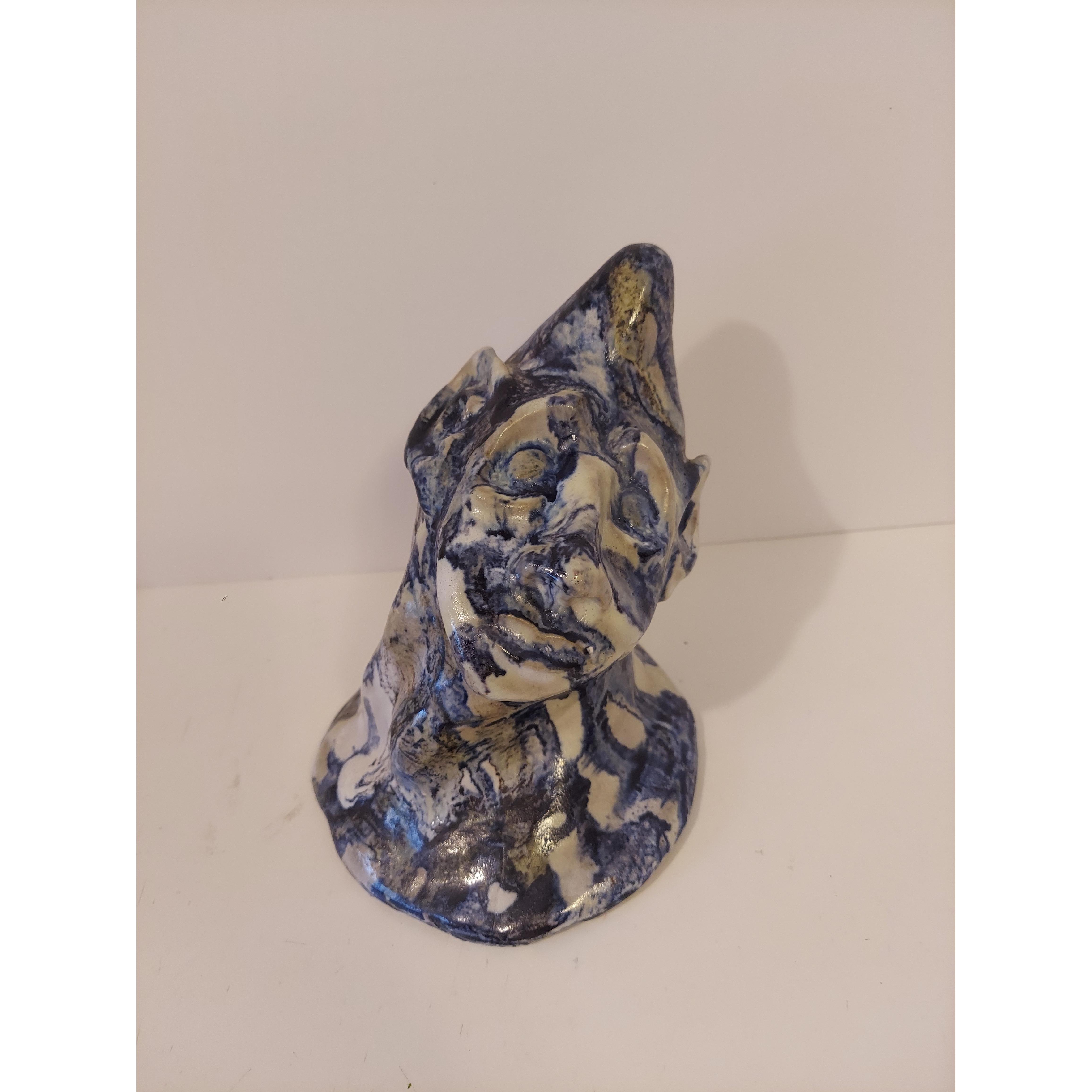 Art Pottery Gargoyle Head Sculpture Handmade Signed