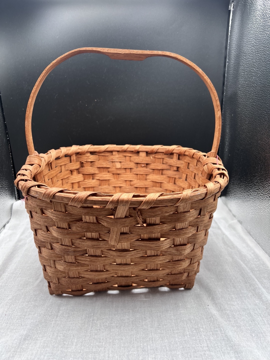 Vintage 12" Square Handcrafted Woven Oak Wood Basket by Gibson