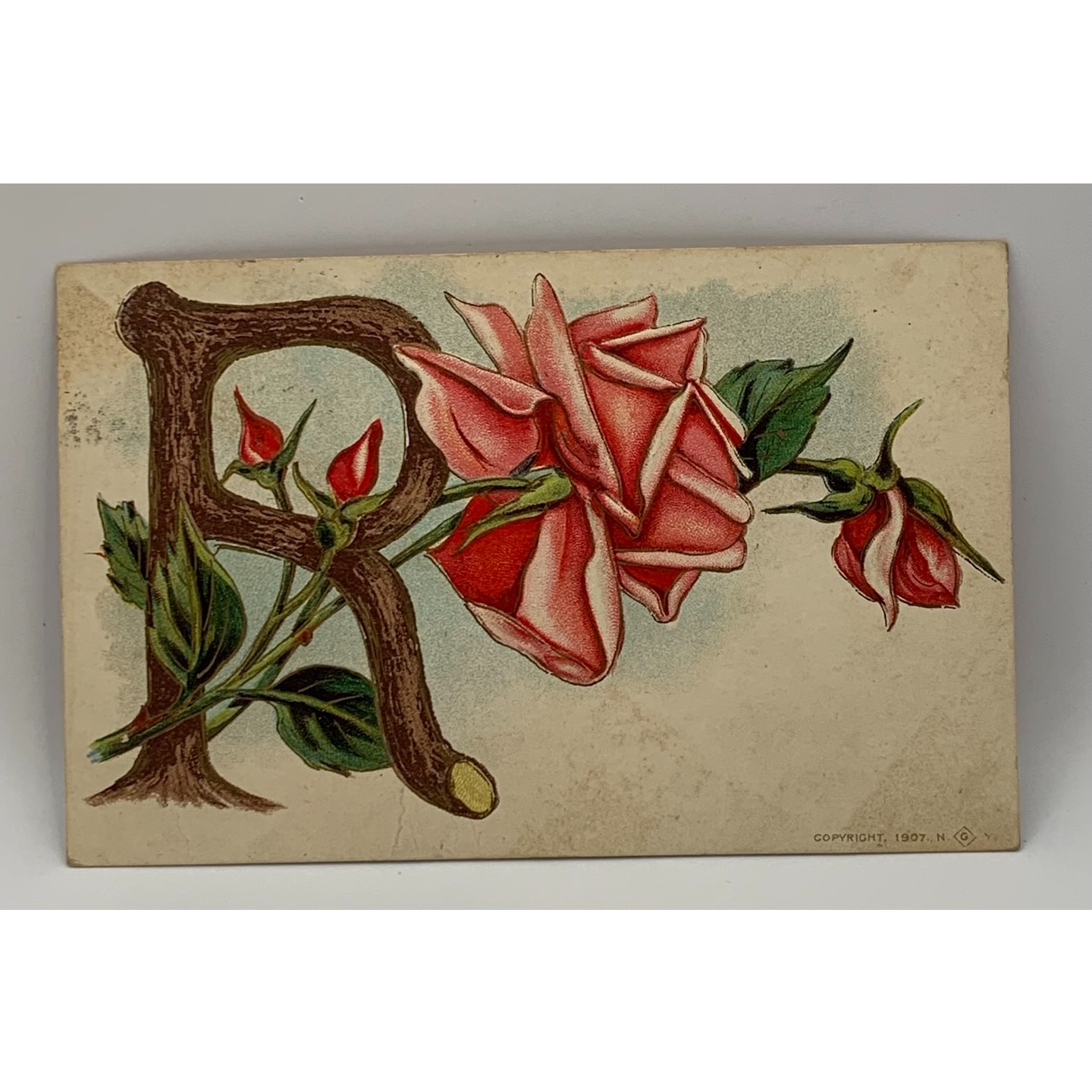 Antique Post Card Posted 1908 Pink Roses