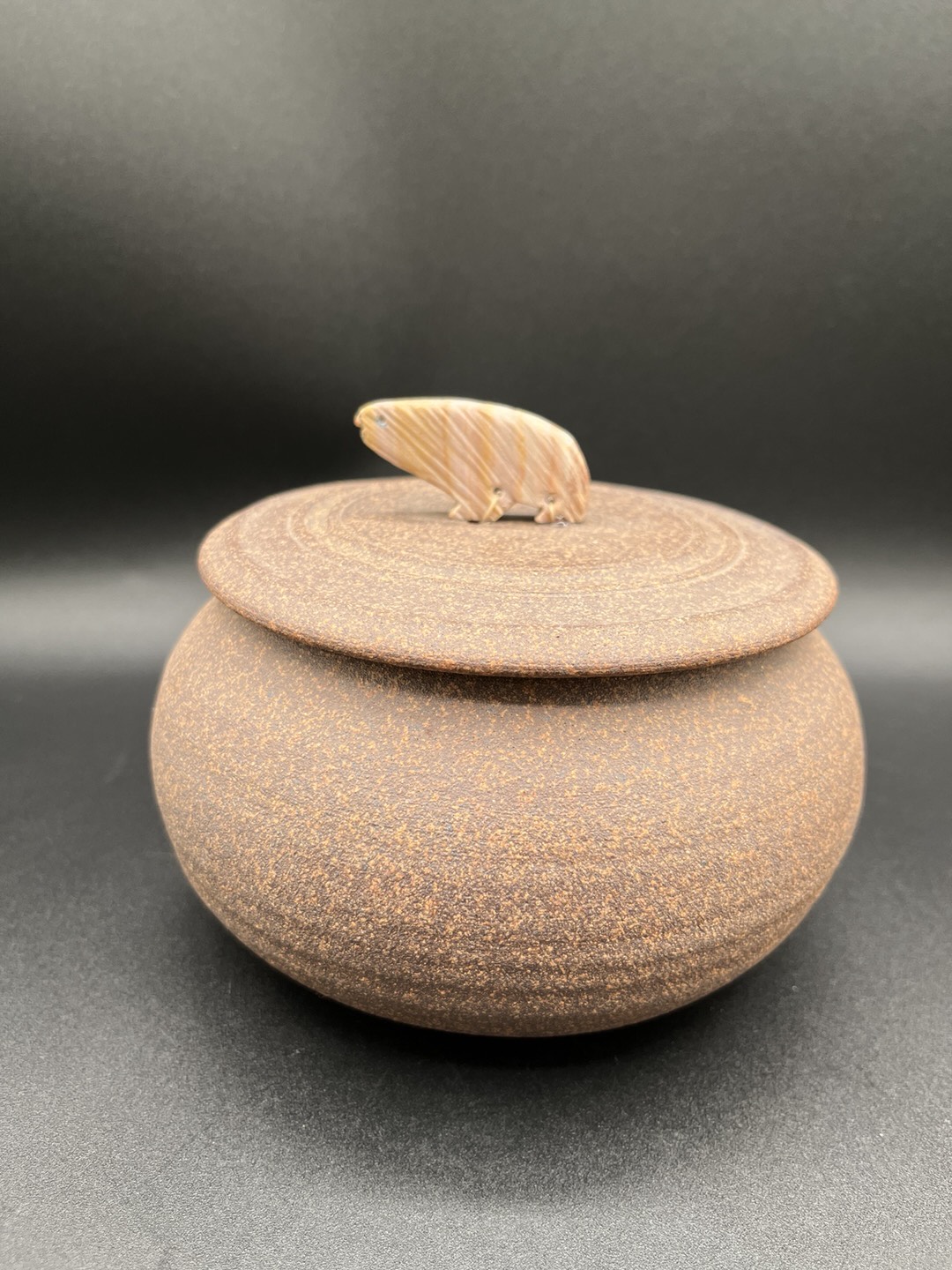 Signed Nancy Meem Wirth Tamarisk Pottery Lidded Bowl With Carved Stone ...