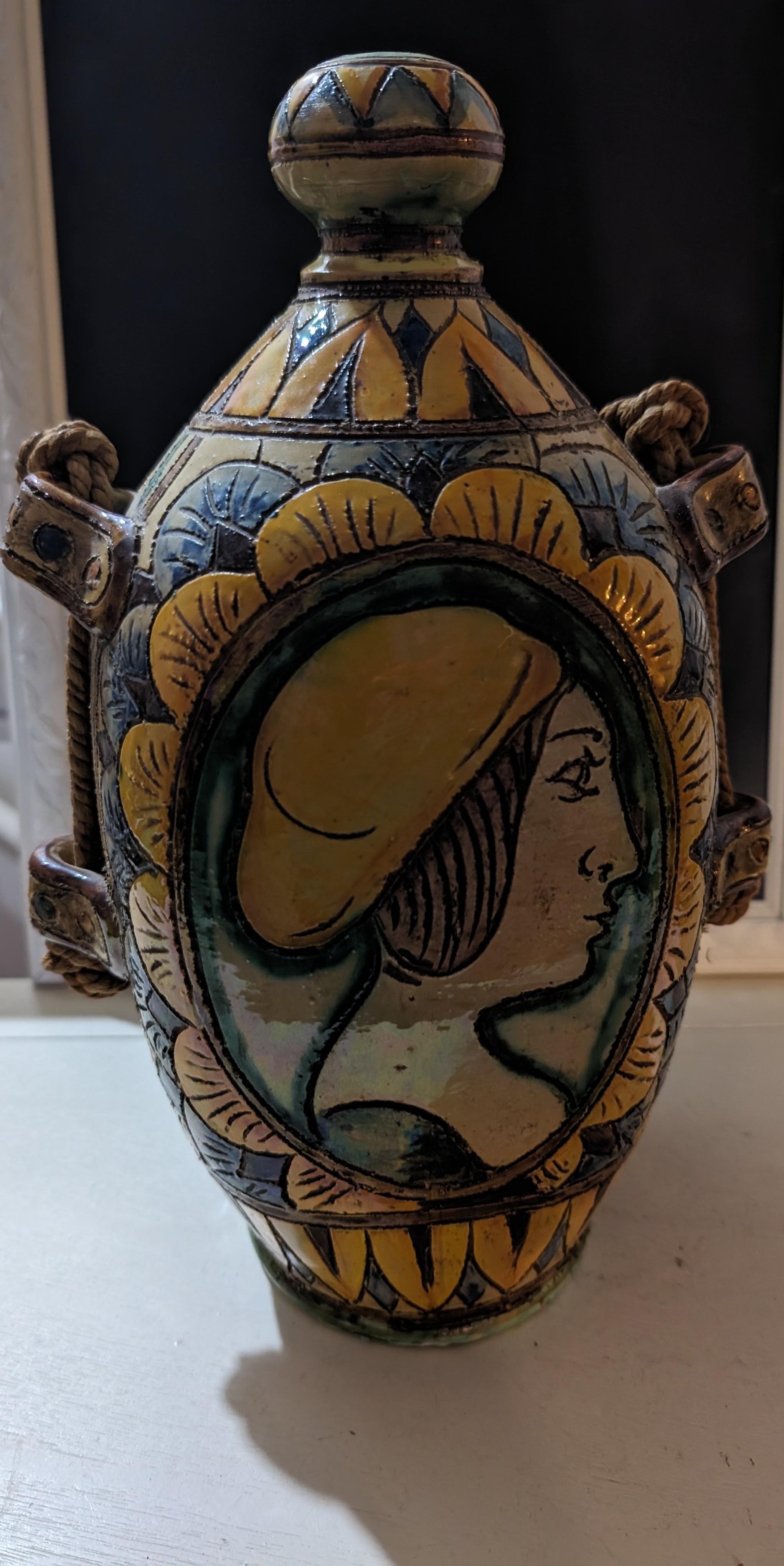Late 1800s Early 1900s Faenza Majolica Renaissance Design Flask/ Jug ...