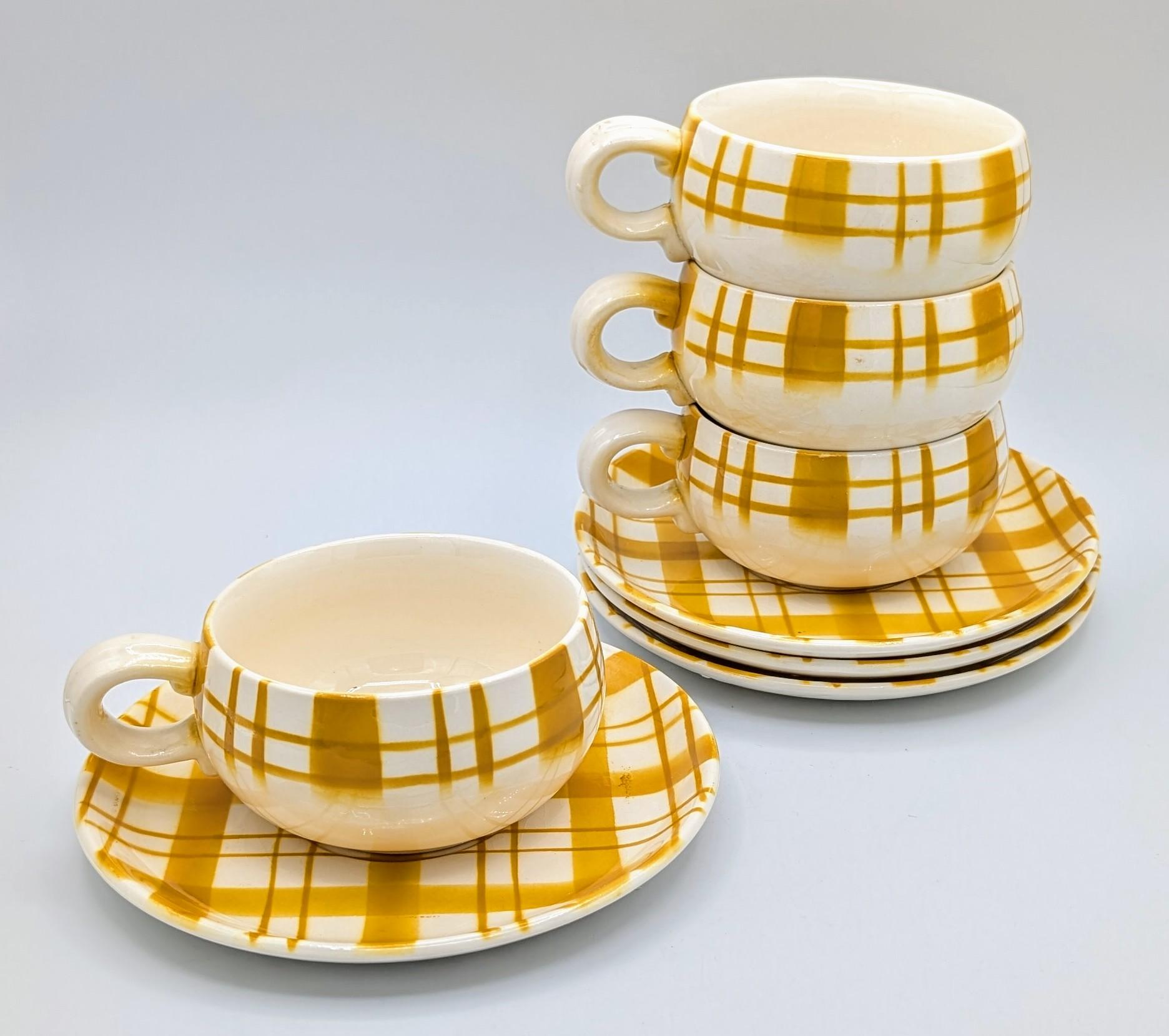 Fan Fair MCM 1950's Yellow Plaid Pattern Stoneware by Sovereign Potters ...