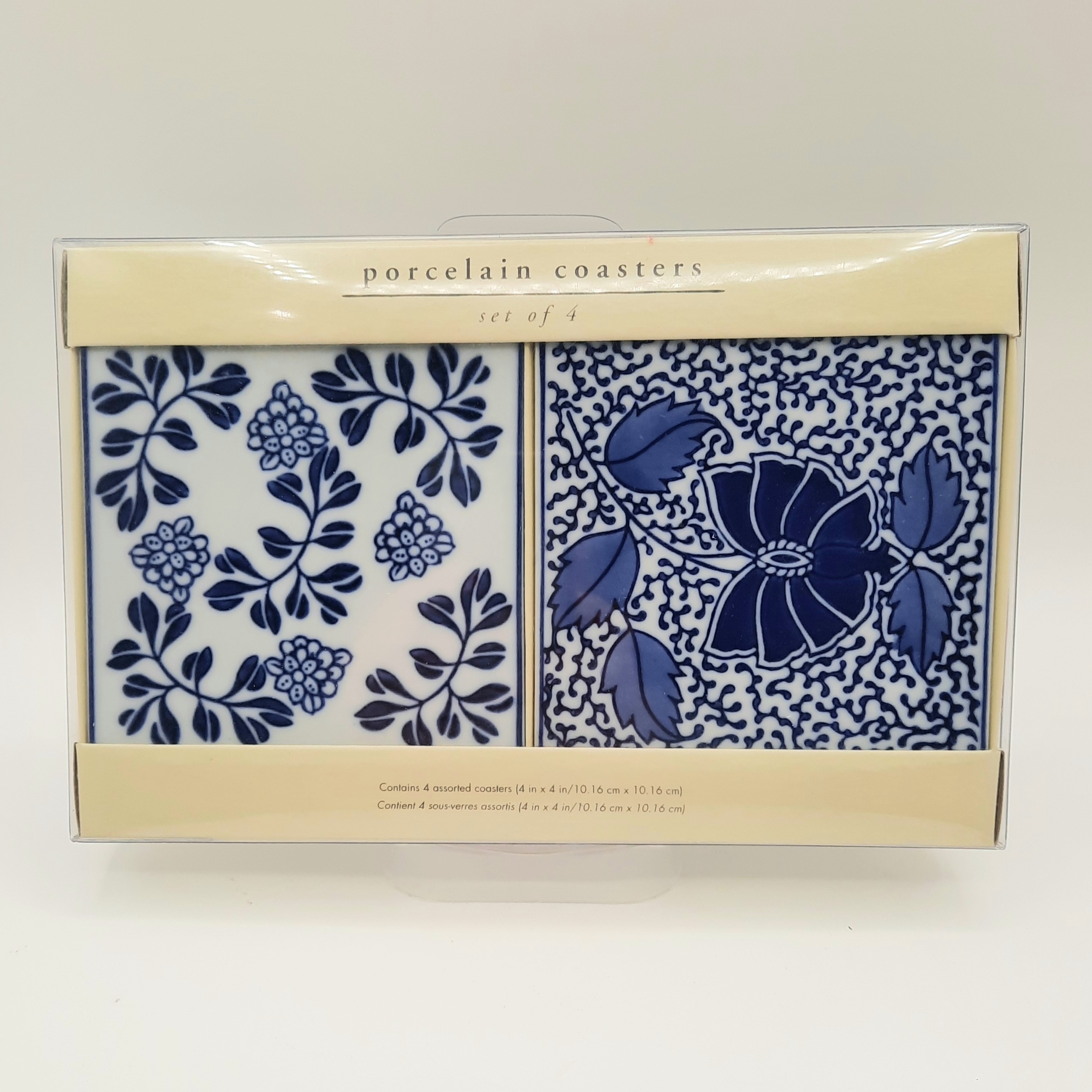 Pier 1 Tile Blue & White Tile Coasters Floral Ceramic Set of 4 New in Box