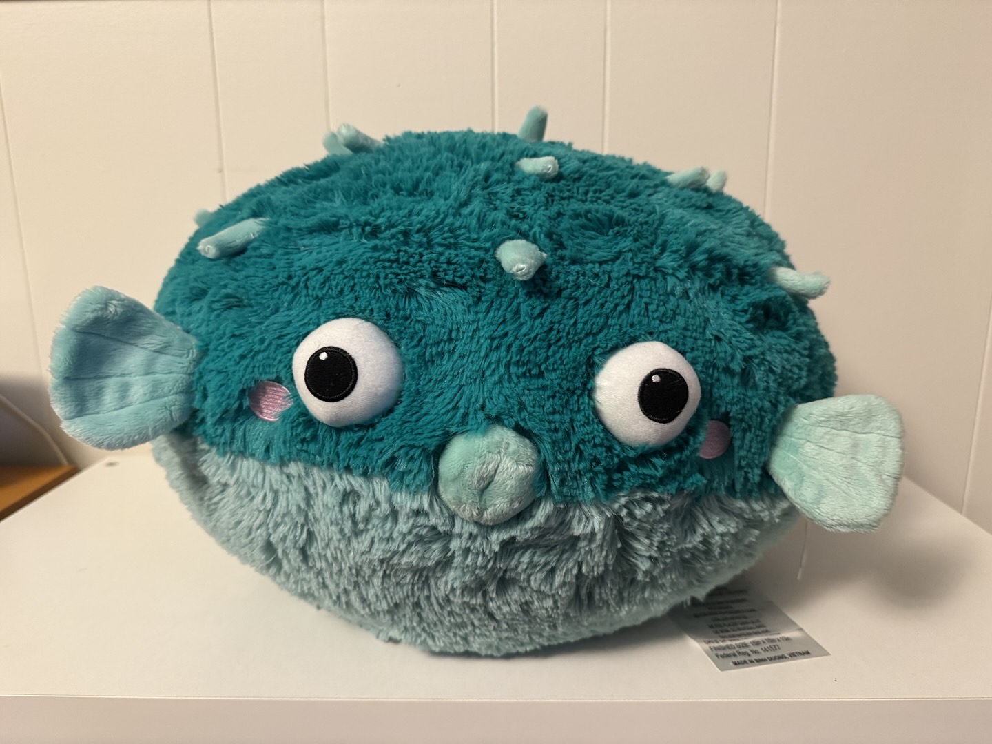 Giant Squishable Teal Green Puffer Fish Plush Retired 16” Wide