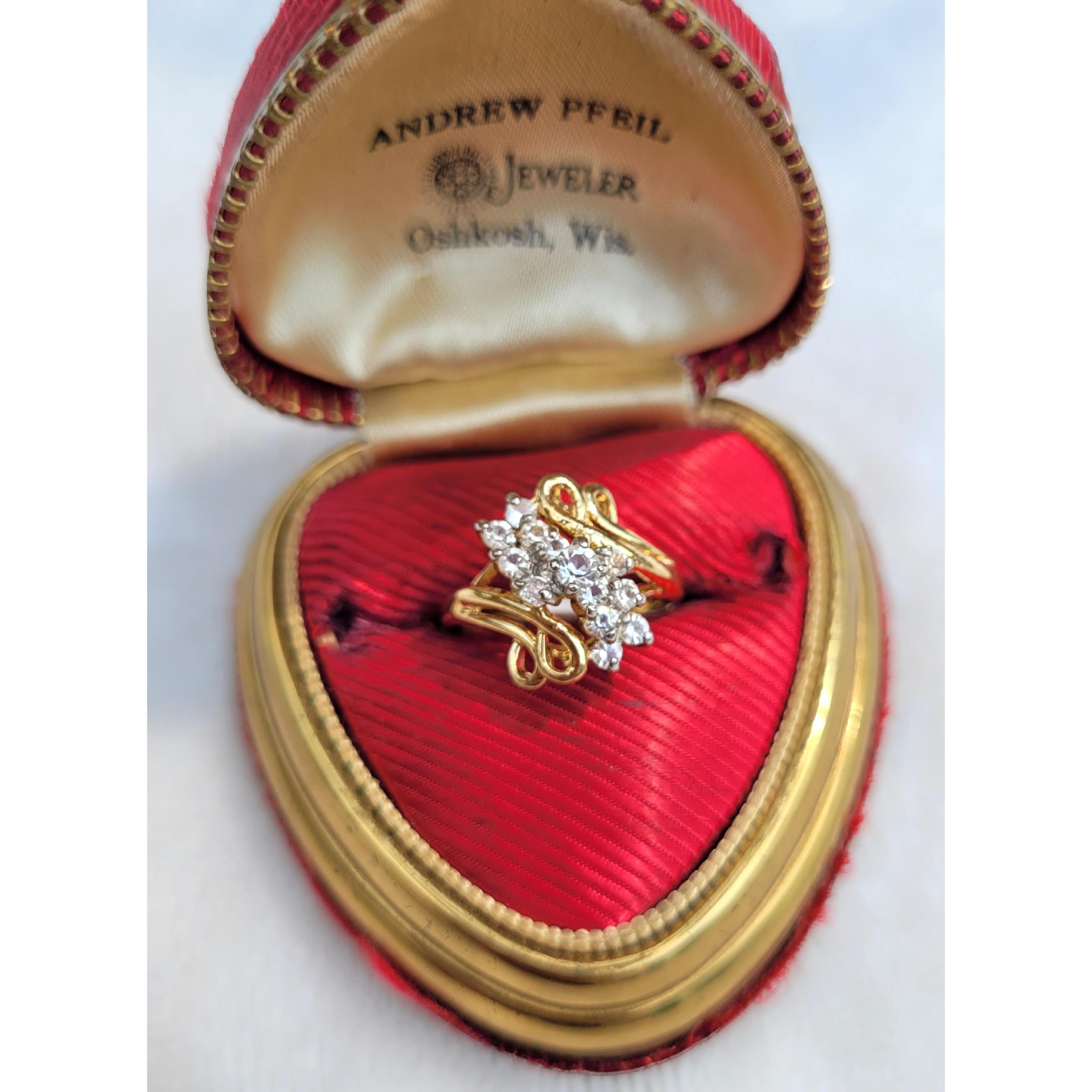 NOS NWT Vintage Uncas 14k Gold EP Crystal Cluster Cocktail Ring Sz 5