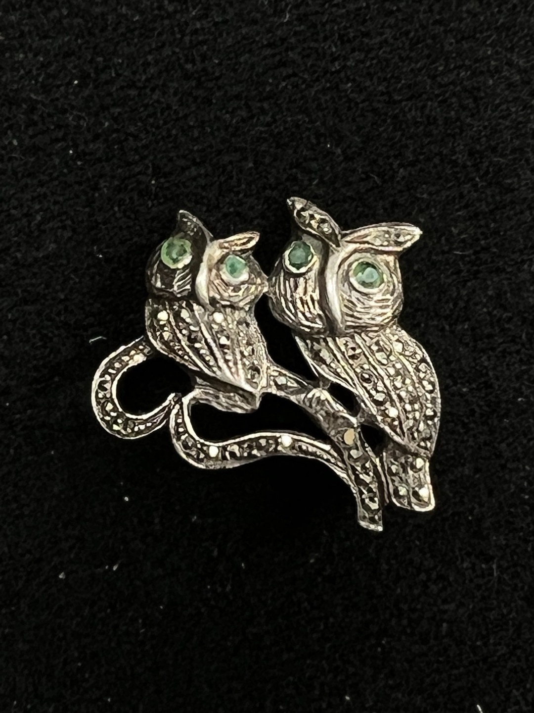 #16 - Sterling Silver Marcasite Owls Brooch