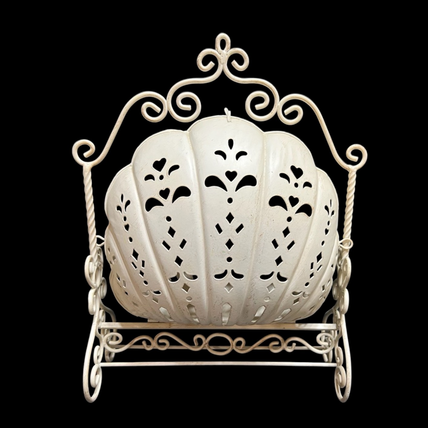 Double Clam Shell Metal Folding Serving Tray Cream Colored