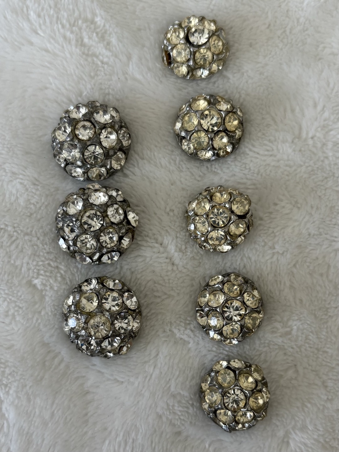 3 Medium And 5 Small Dome Vintage Rhinestone Buttons