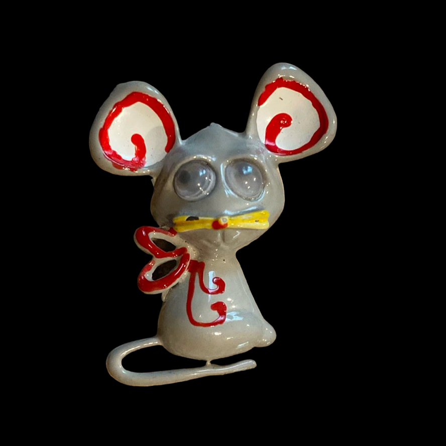 Vintage Cute Googly Eyed Mouse Costume Jewelry Brooch Pin, Signed