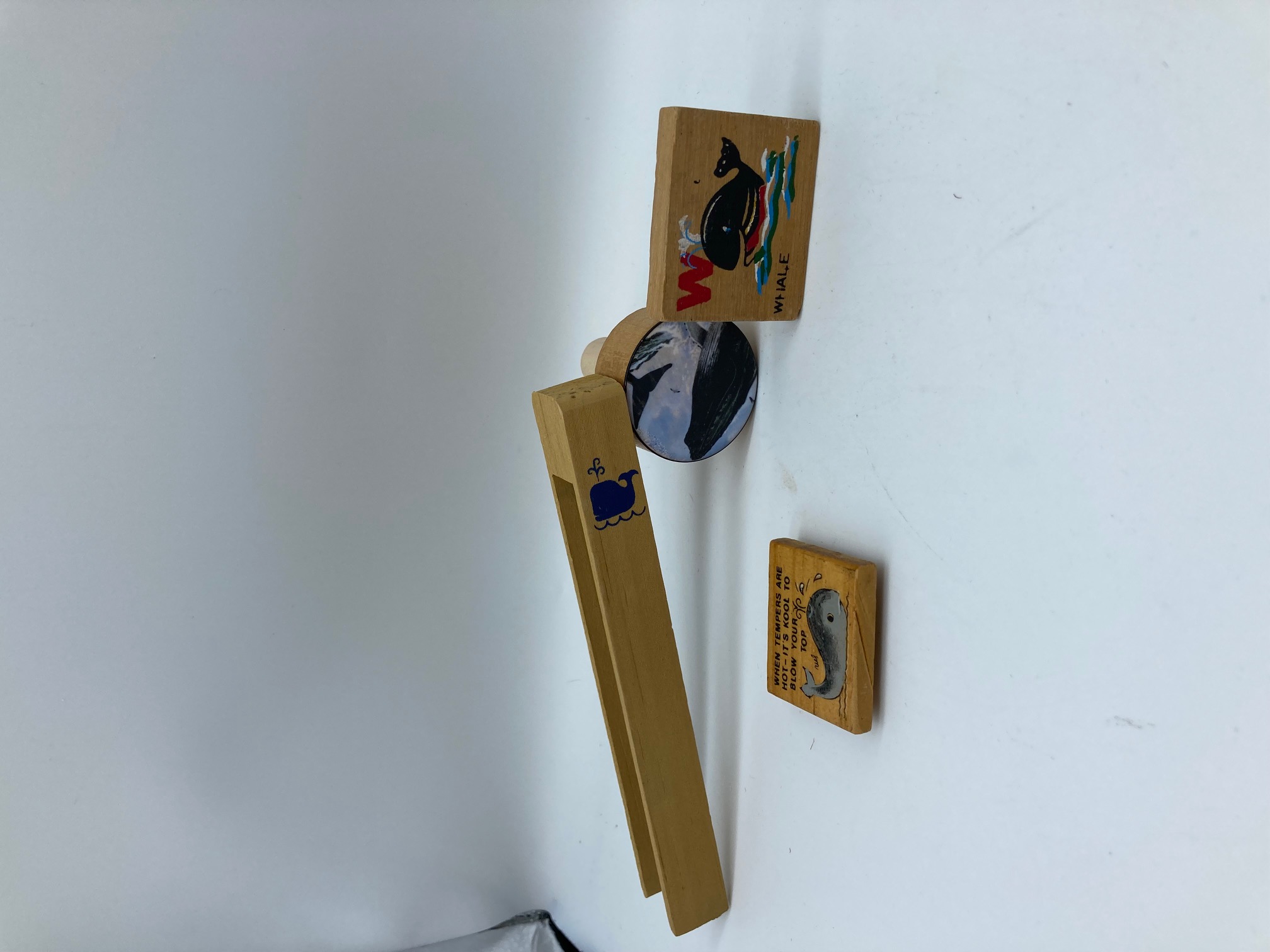 Misc Wooden Items: Toaster Tongs, Whale Cork, Whale Block, Whale Magnet