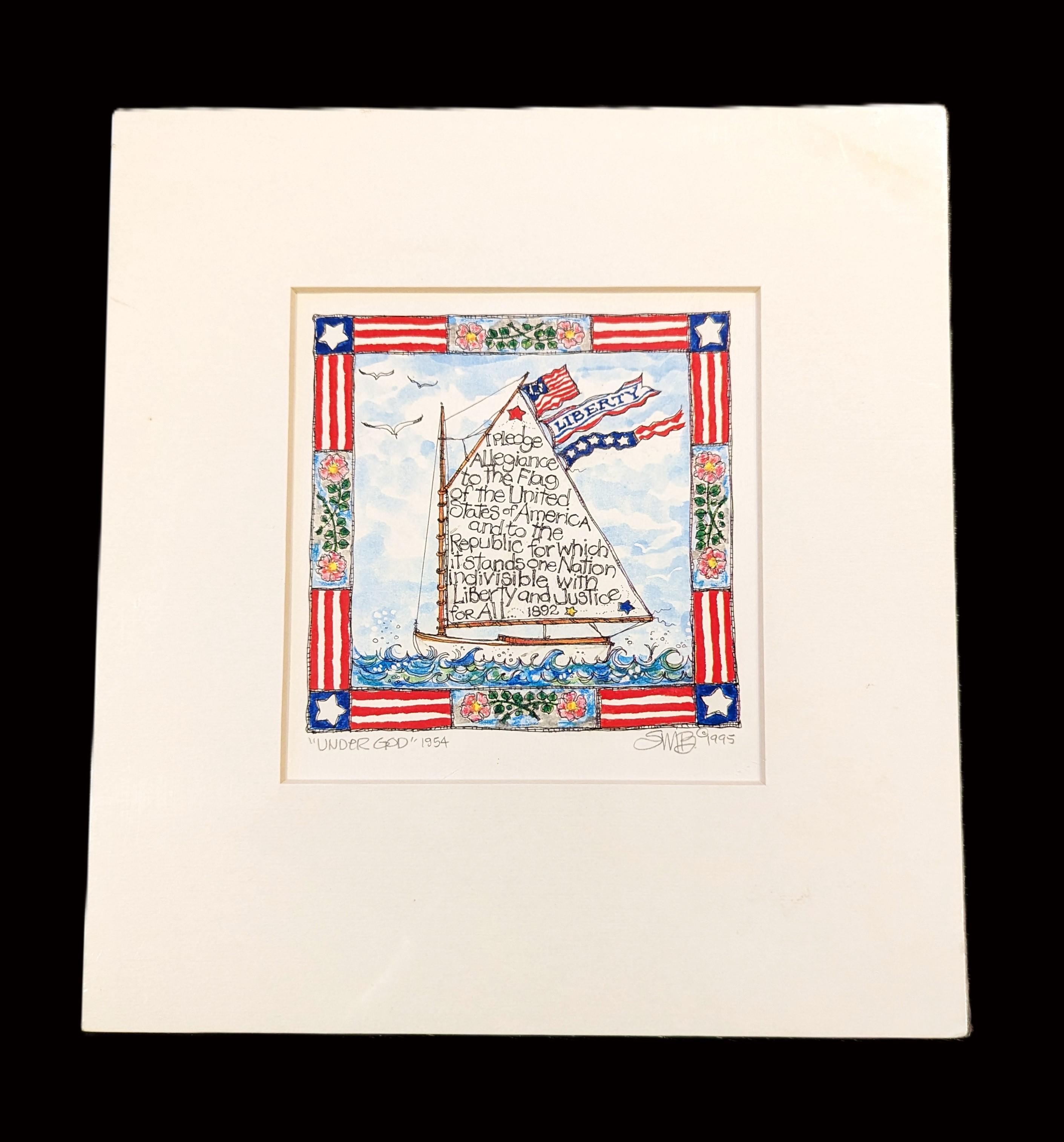 1995 Susan Wallace Barnes Signed Art "Under God" 1954 Matted