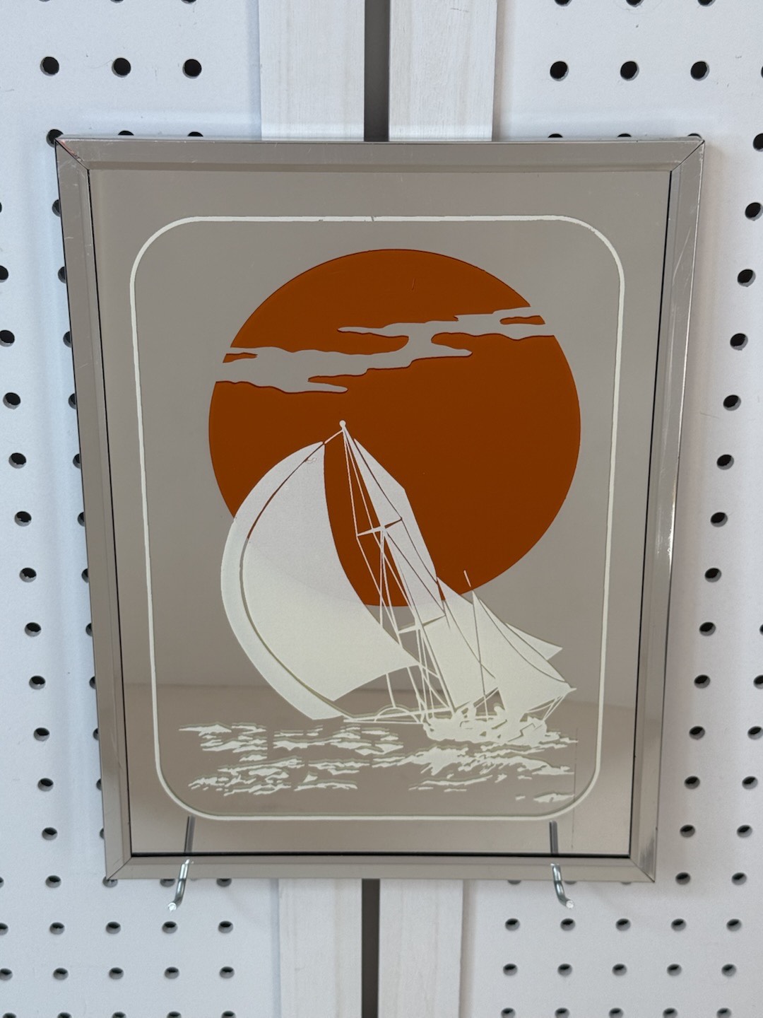 Vintage MCM Intercraft Academy Arts Sailboat Orange Sunset Mirror Art 1970’s
