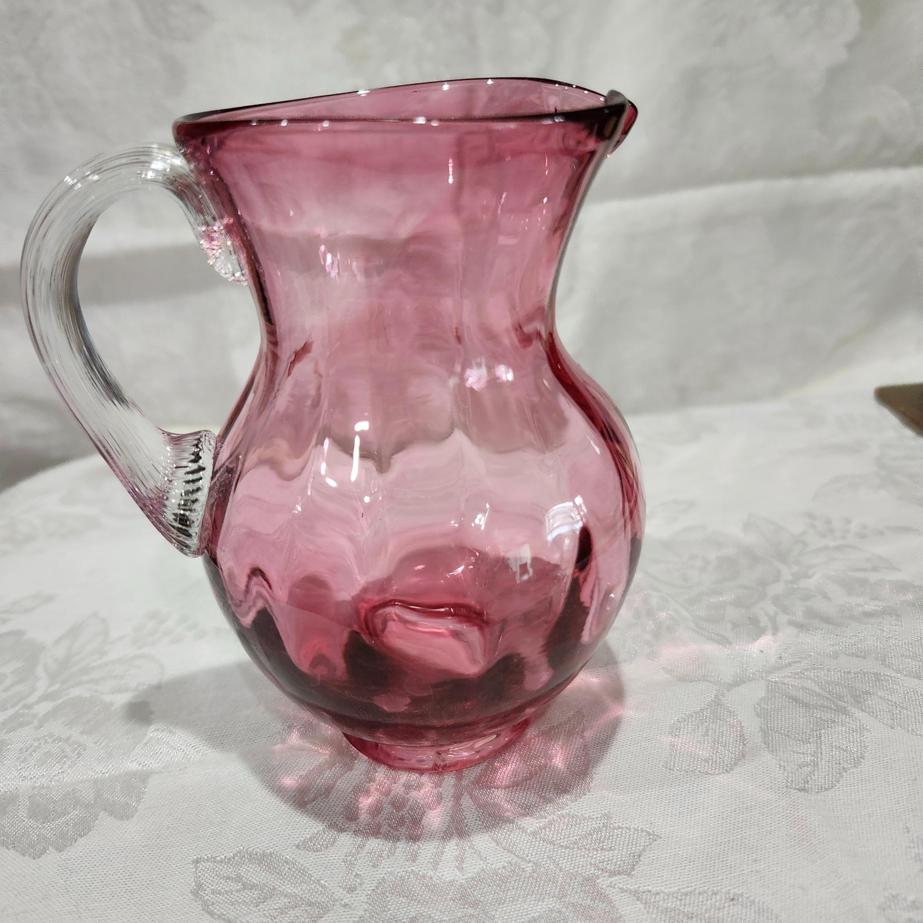 Small Cranberry pitcher with clear handle