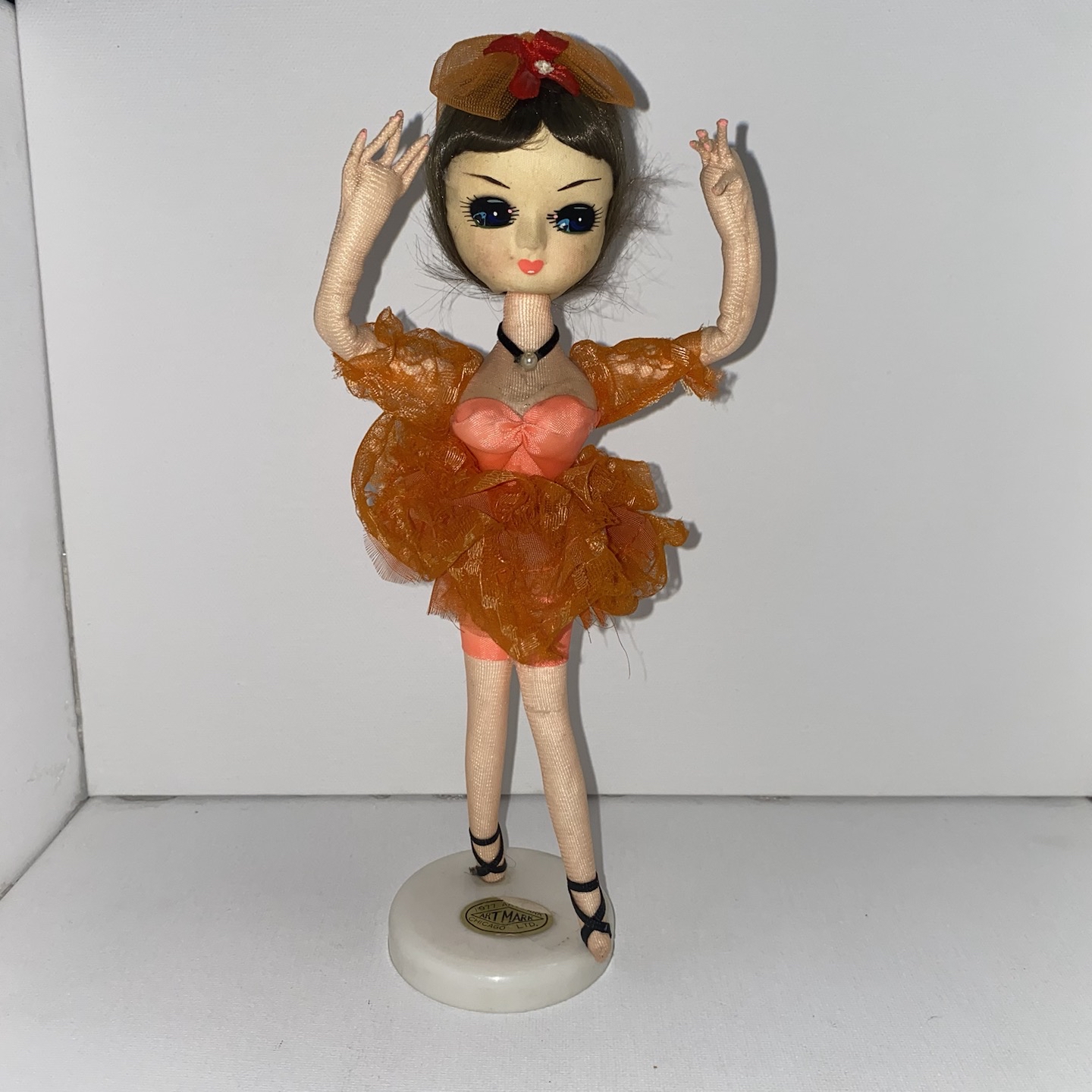 1970s Artmark Big Eyed Poseable Ballerina Doll On Base