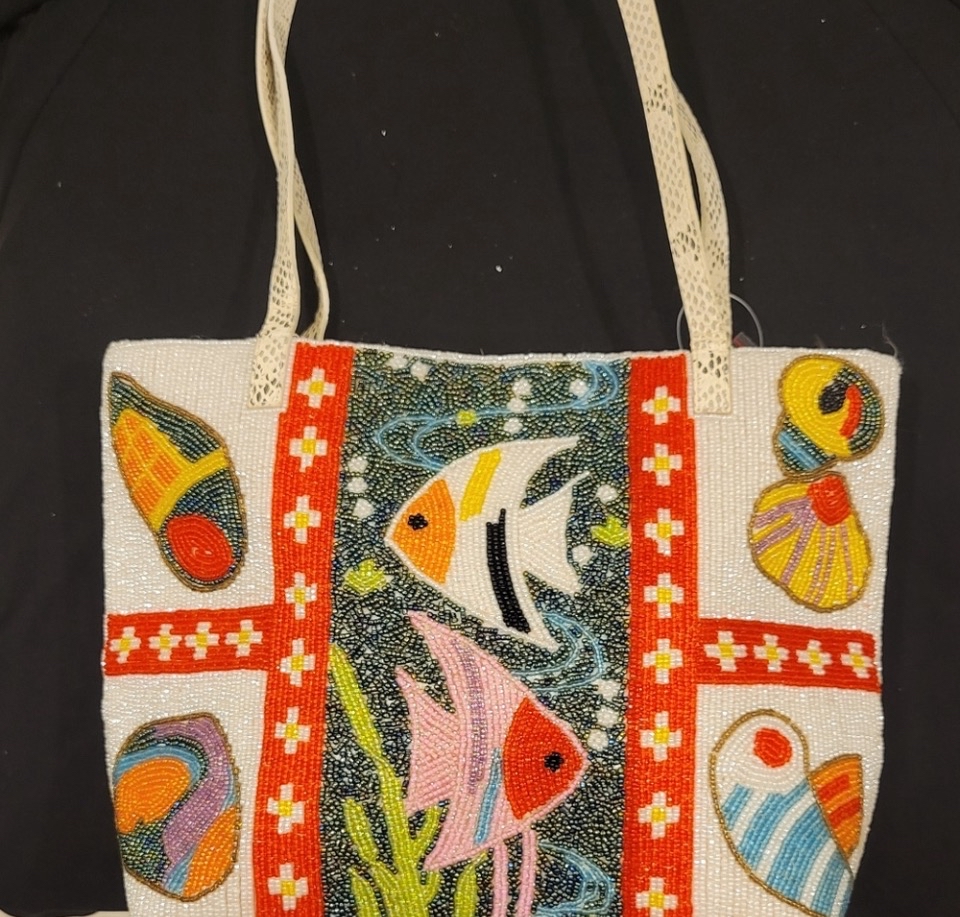 VINTAGE Handmade Beaded Fish handbag