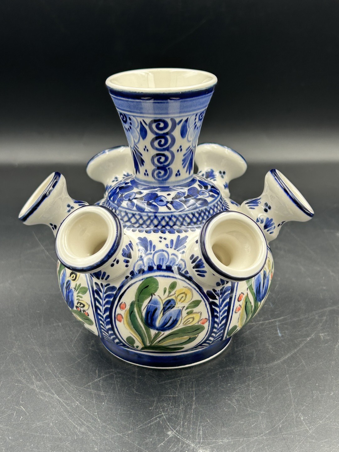Vintage Hand Painted Delft Blue Tulipiere-tulip Vase 6 Arms, Holland