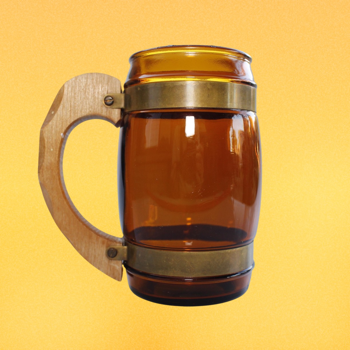 Vintage Siesta Ware Brown Barrel Glass Beer Mug with Wood Handle ...