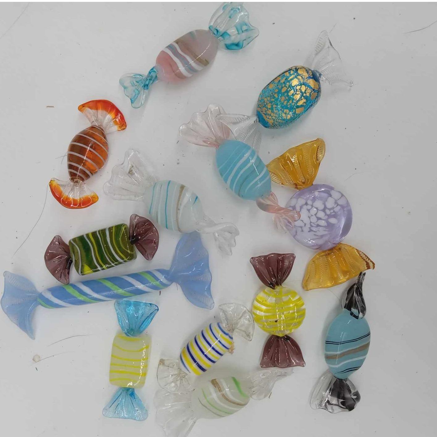 Set of 13 blown glass candies, decor, art glass, rainbow