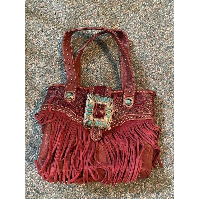 Trinity Ranch Western Red/Black Fringe Leather Concealed Carry Shoulder ...