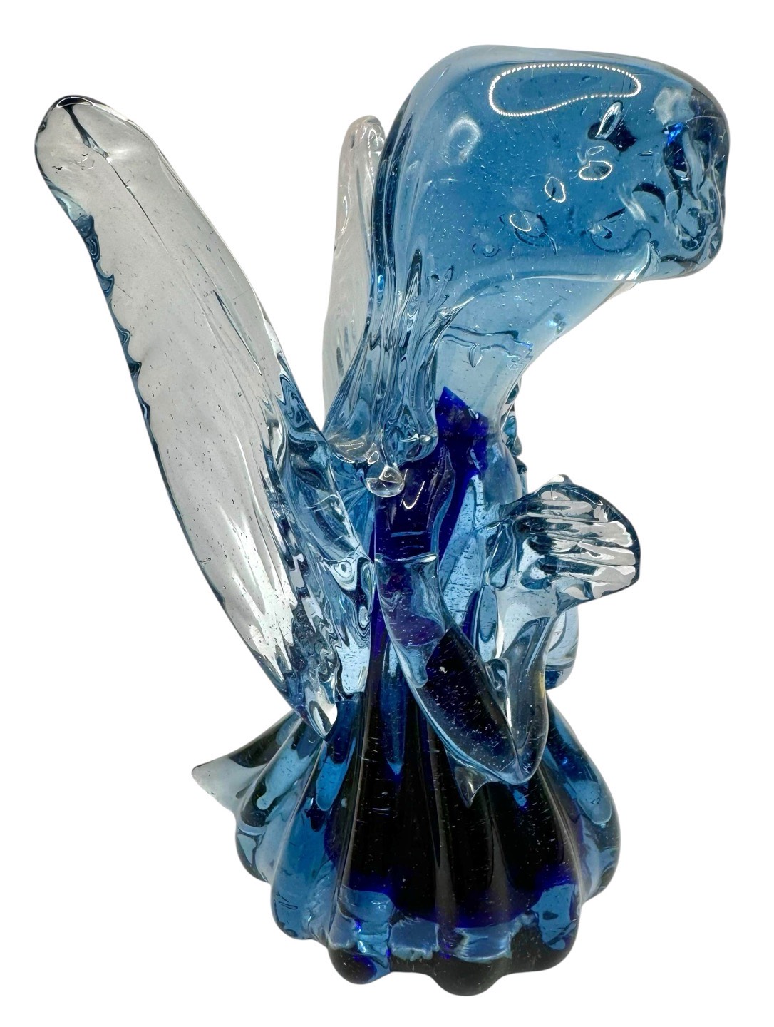 Art Glass Praying Girl Angel Figurine Statue Blue Christmas Wings Two ...