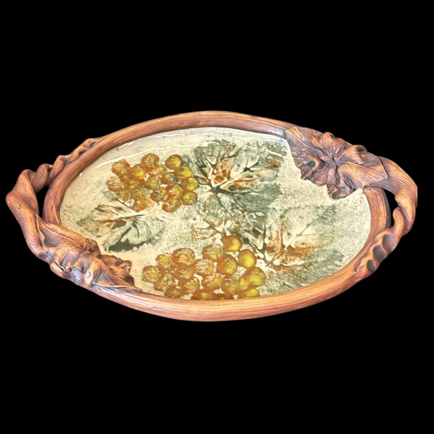 Terrafirma Ellen Evans Tray Platter Pottery Signed Green Molded Leaf 13 ...