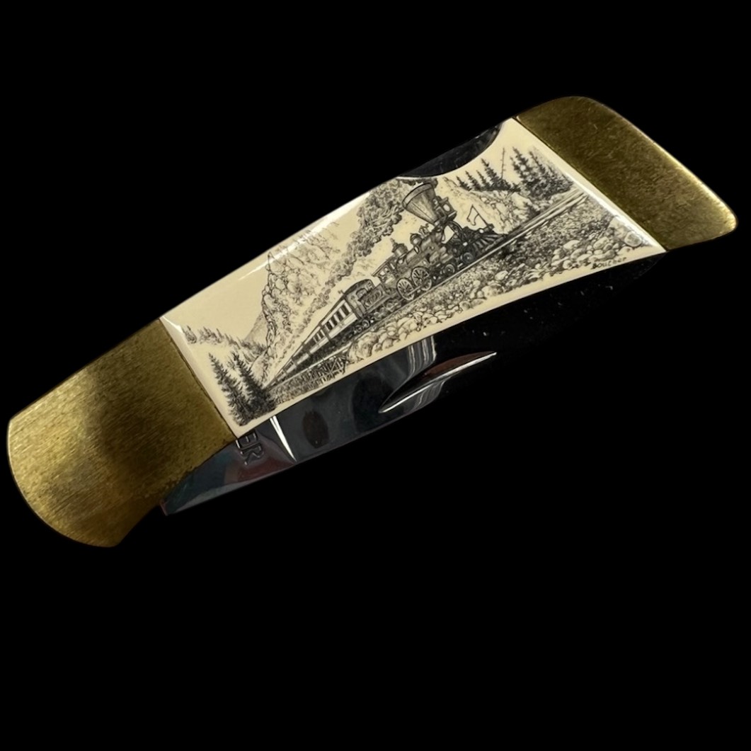 Gerber Sportsman 1 Scrimshaw Folding Pocket Knife with Locomotive Train ...