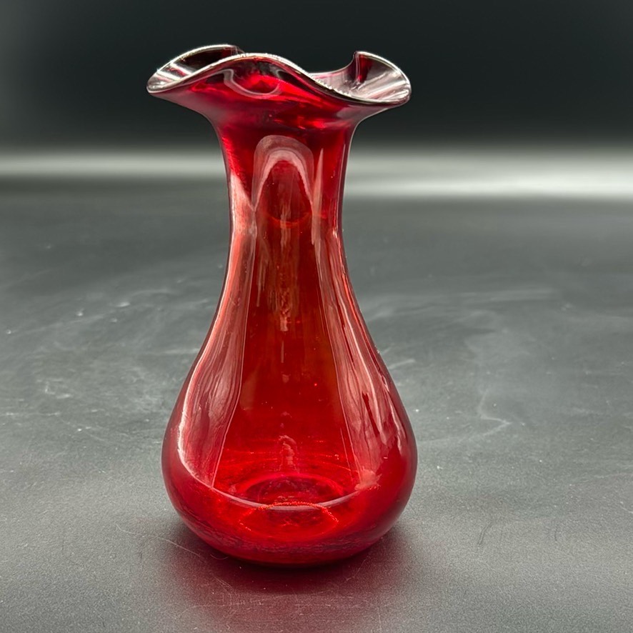 1960s Ruby Red Art Glass Vase