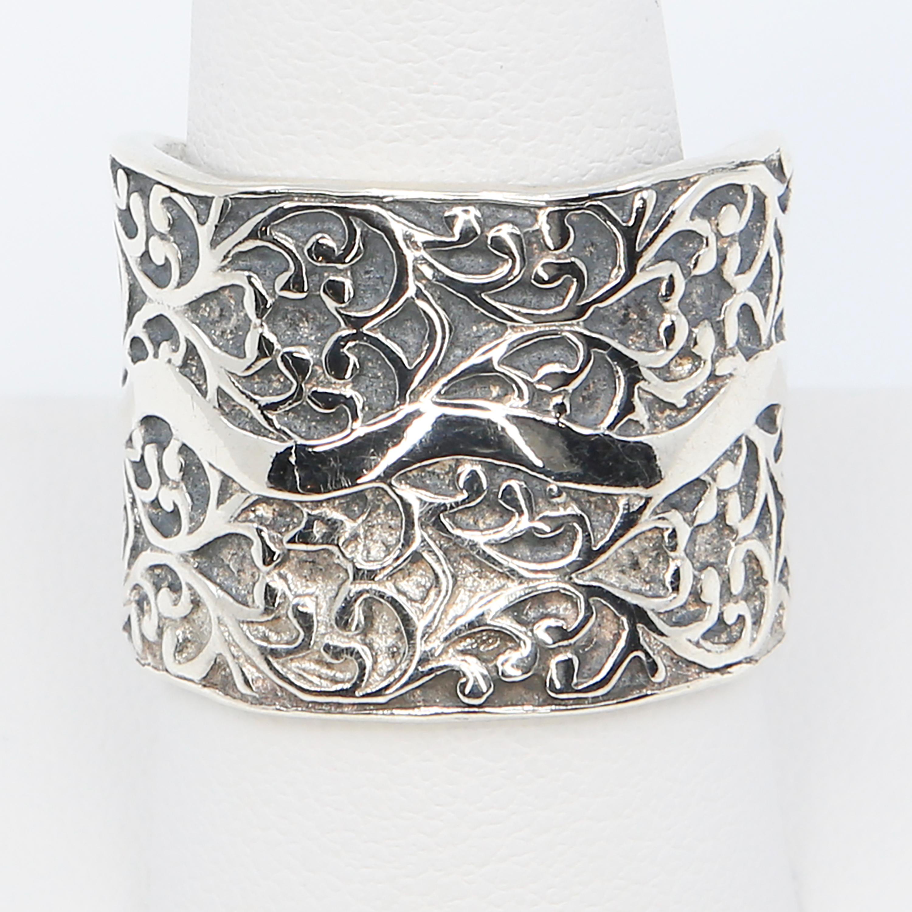 Vintage Silpada 925 Sterling Silver Scrolled Vine Cuff Ring Size 9.25 R1741