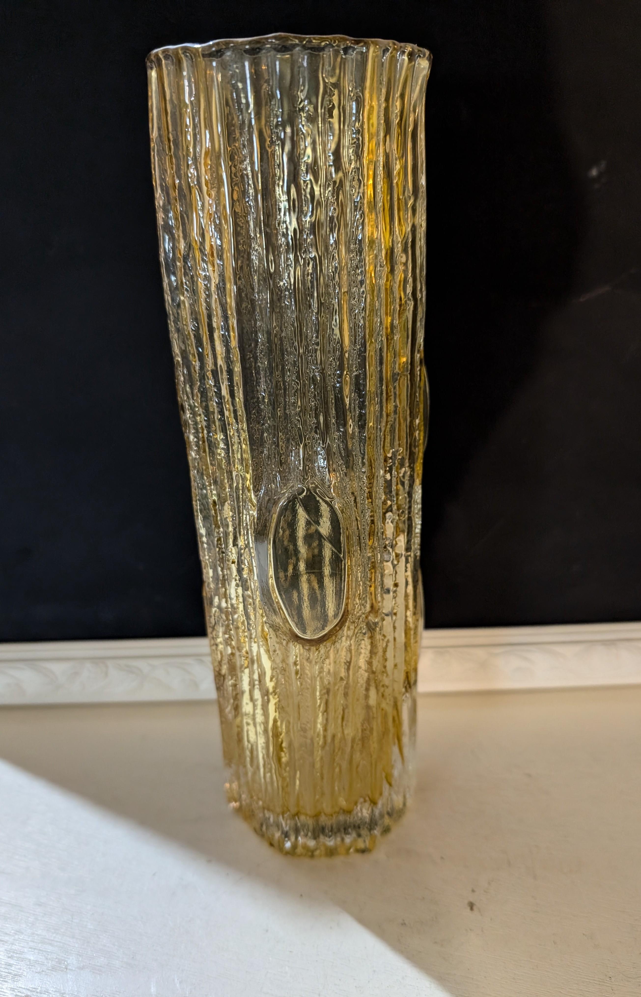 Vintage Amber Glass Tree Bark Vase