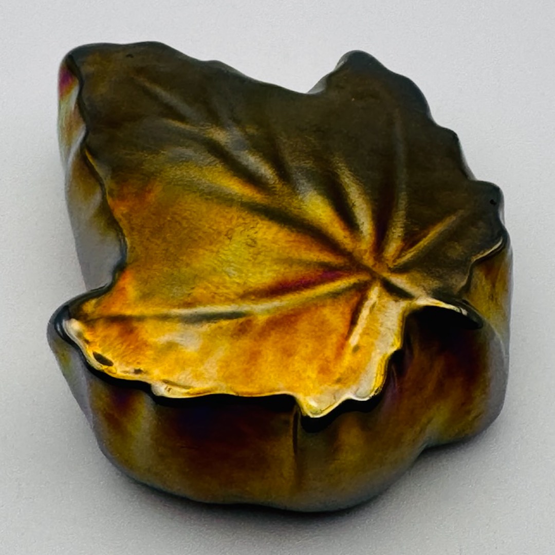 Signed Robert Held Paperweight Carnival Color Leaf Golden Rainbow ...