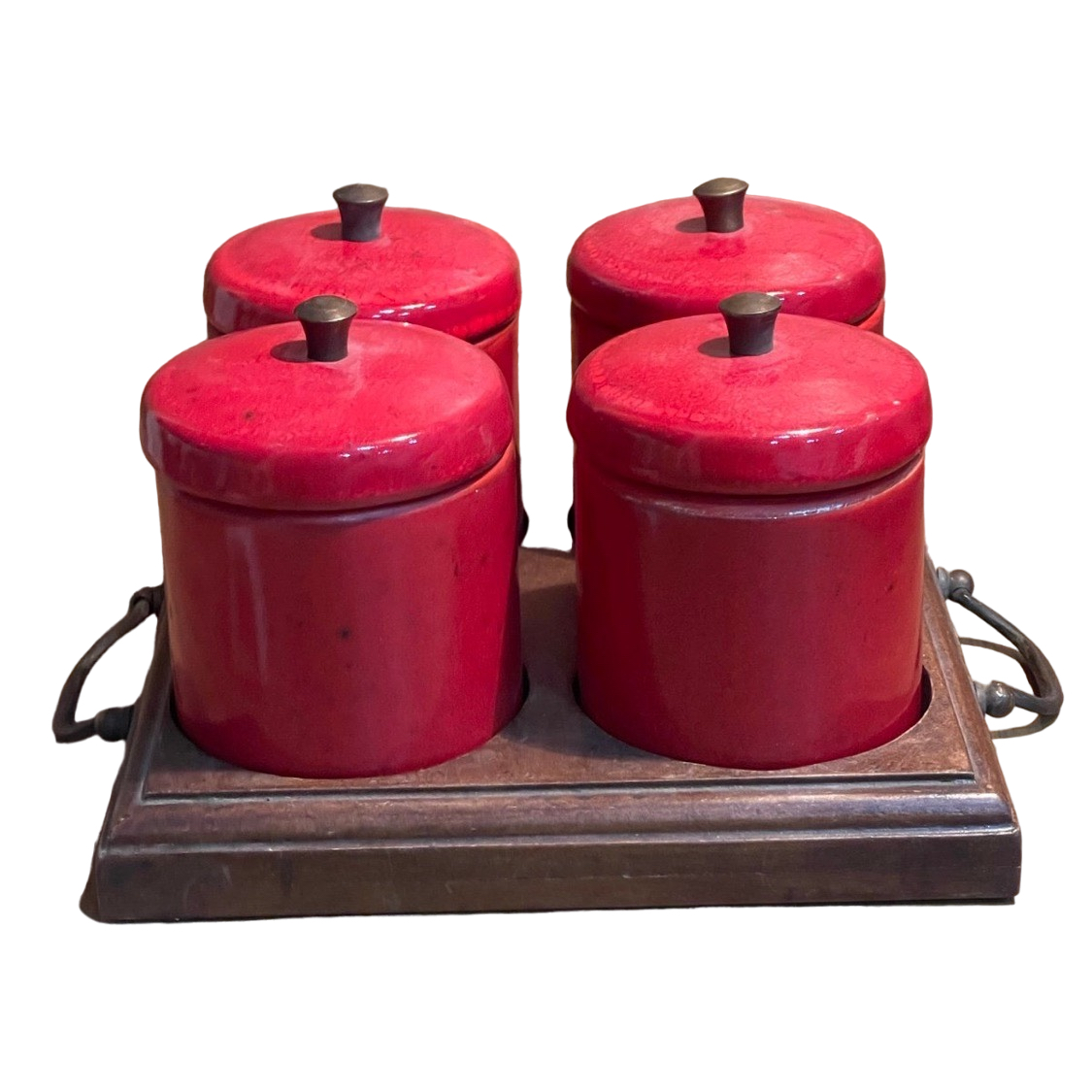 Vintage Foreside Canister Set With Tray 4 Red Canisters Rare Coffee Bar ...