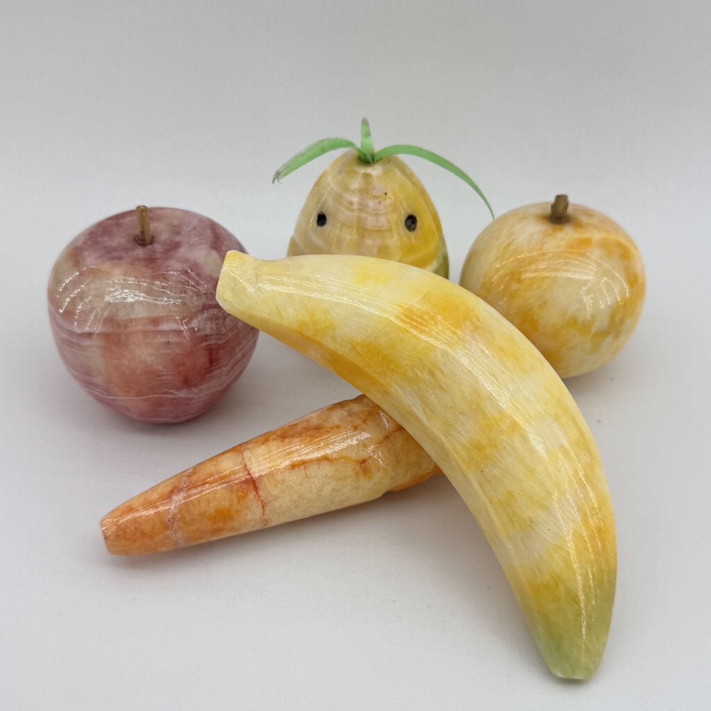 Carved Alabaster Stone Fruit & Veggie Apple Orange Carrot Banana Pineapple