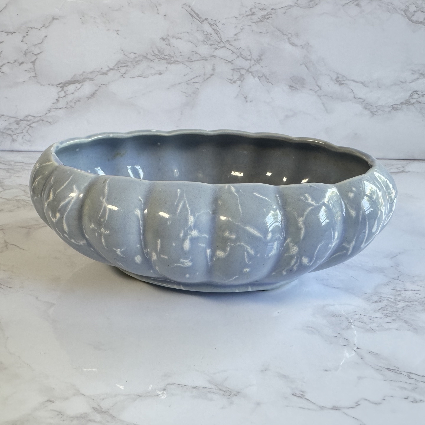 Vintage Periwinkle Blue Spaghetti Splatter Pottery Planter