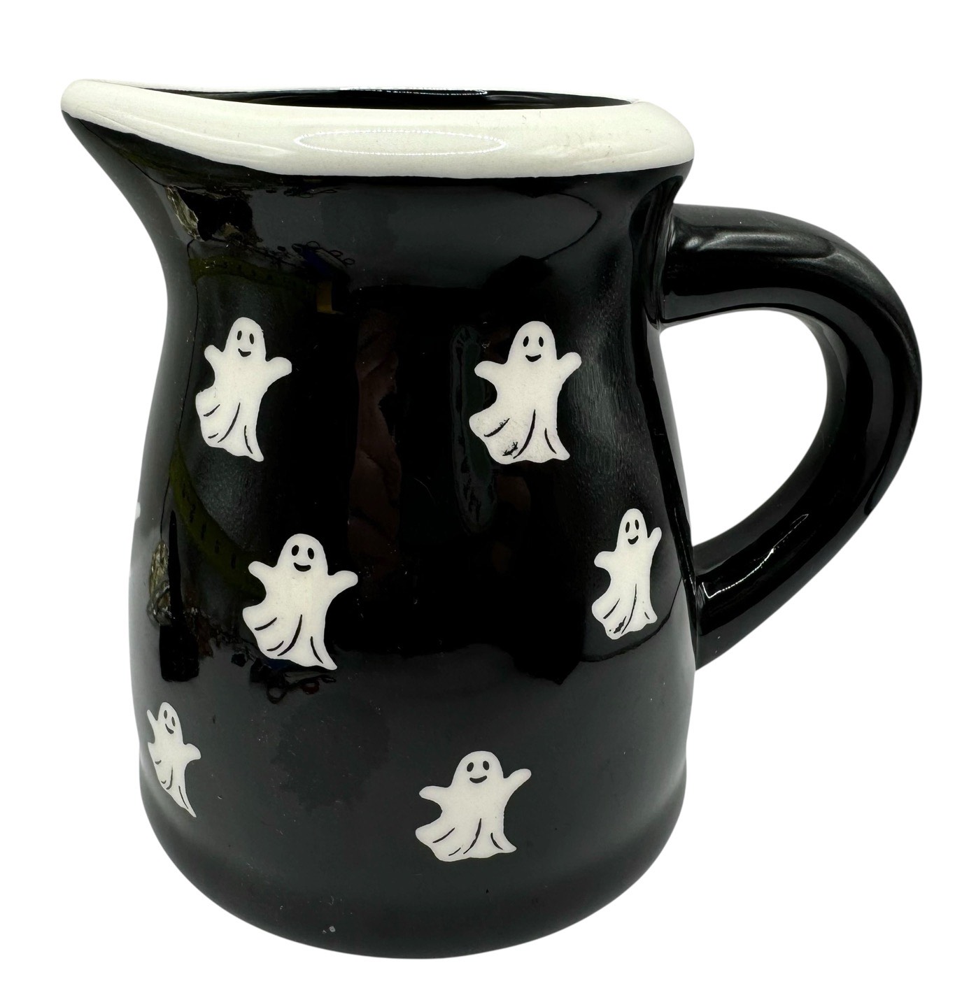 Terramoto Ceramic Small Pitcher Jug Black White Halloween Ghost Handle ...