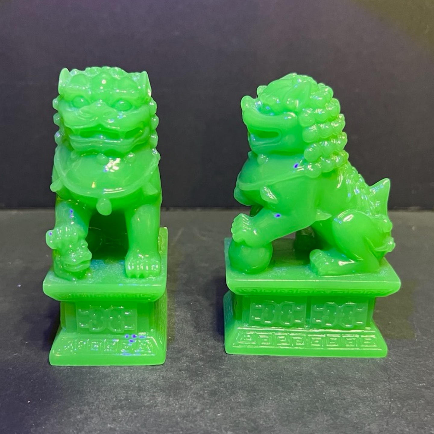 MARKDOWN! Pair Of Jade Green Resin Fu Dogs ~Each 4.25” x 2.5” x 1.75”